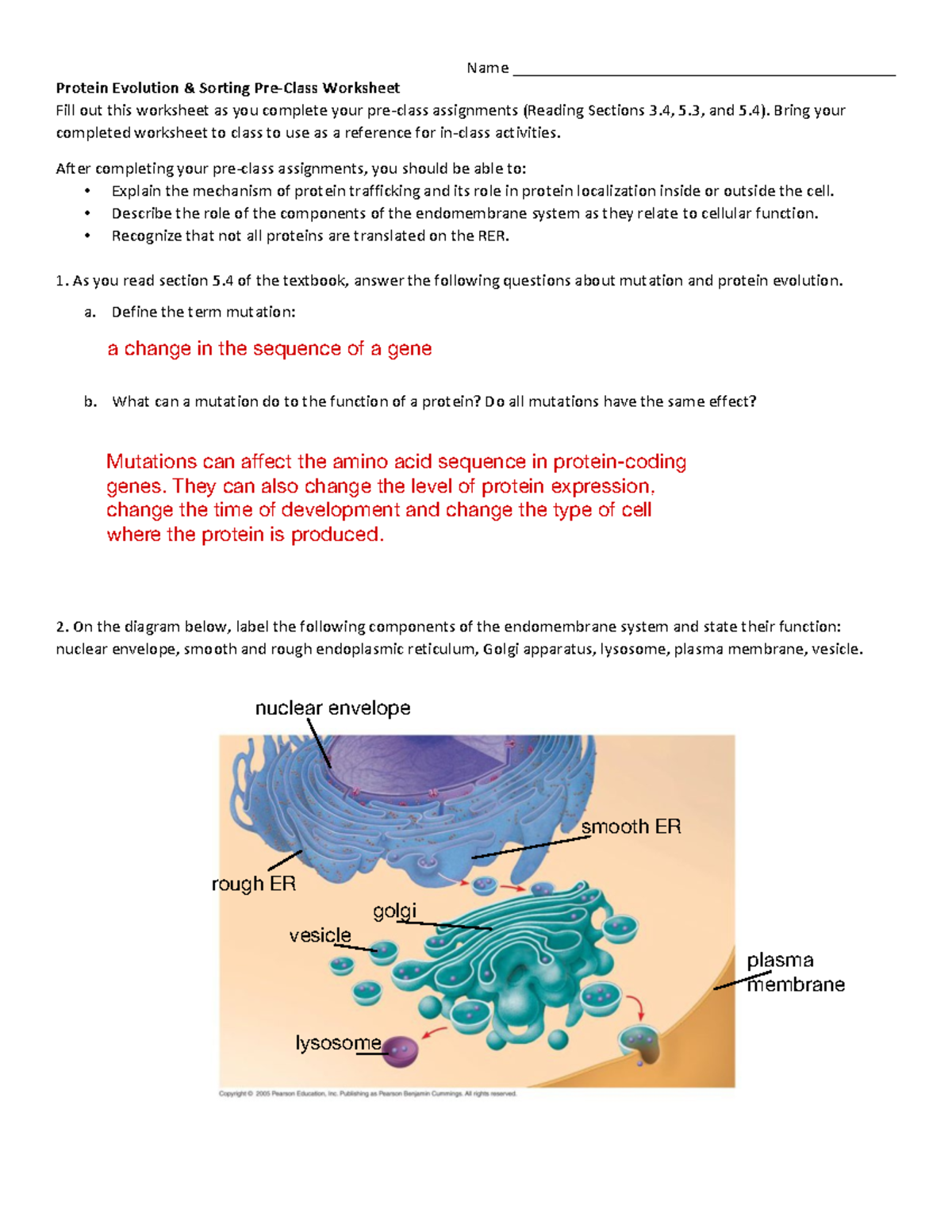 Protein Evolution & Sorting Pre-Class Worksheet - Week 7a - Studocu
