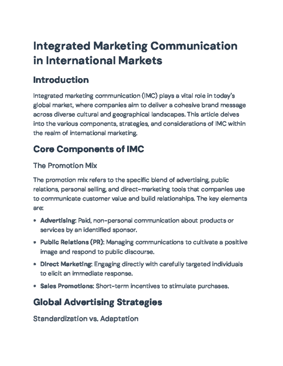 Integrated Marketing Communication in International Markets Analysis ...