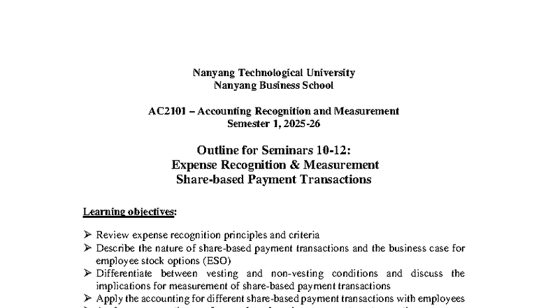 AC2101 Seminar 10-12 Expenses & SBP Outline - Nanyang Technological ...