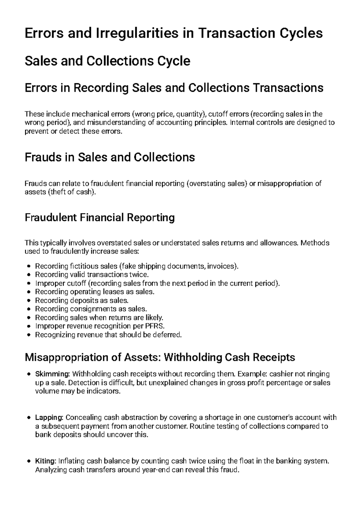 Errors and Irregularities in Business Transaction Cycles - Study Guide ...