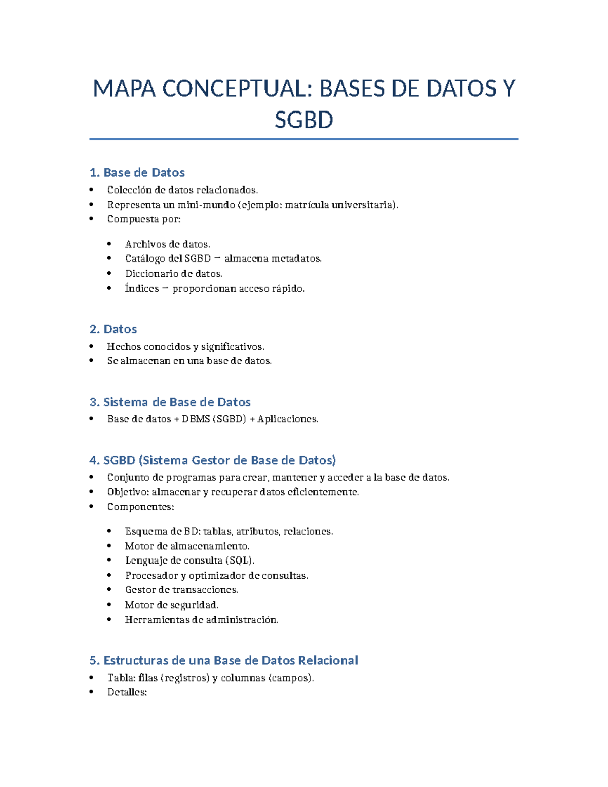 Mapa Conceptual: Bases de Datos y SGBD - Resumen Esencial - Studocu