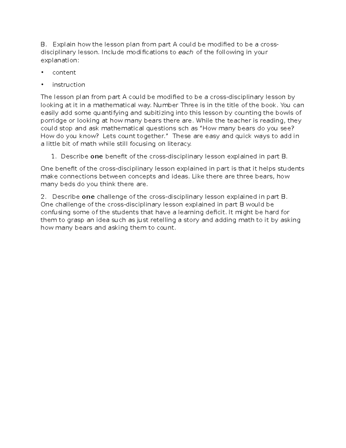 D091 Task 2: Cross-Disciplinary Lesson Plan Modifications Explained ...