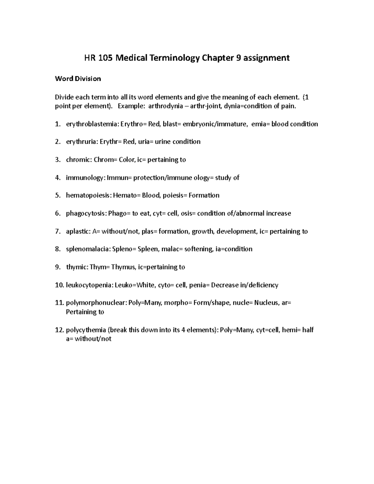Chapter 9 Acc C - HR 105 Medical Terminology Chapter 9 assignment Word ...