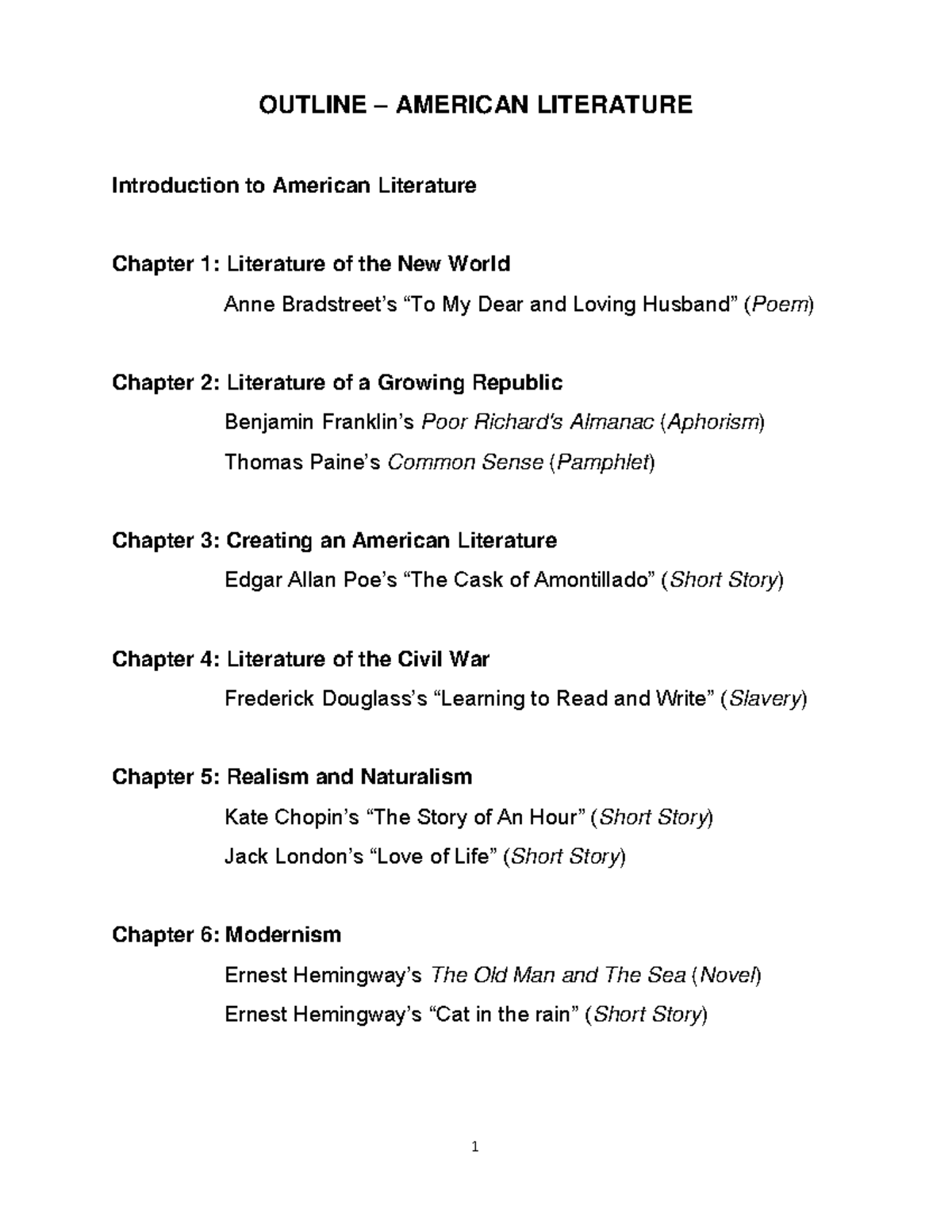 Coursebook - American Literature: An Overview of Early Works - Studocu