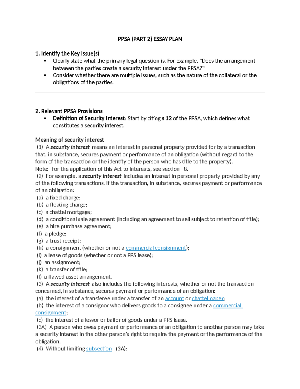 PPSA (PART 2) ESSAY PLAN: Key Issues & Legal Analysis - Studocu