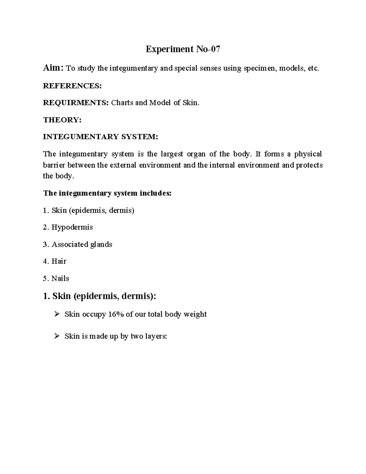 HAP-II Practical: Integumentary System & Special Senses Study - Studocu