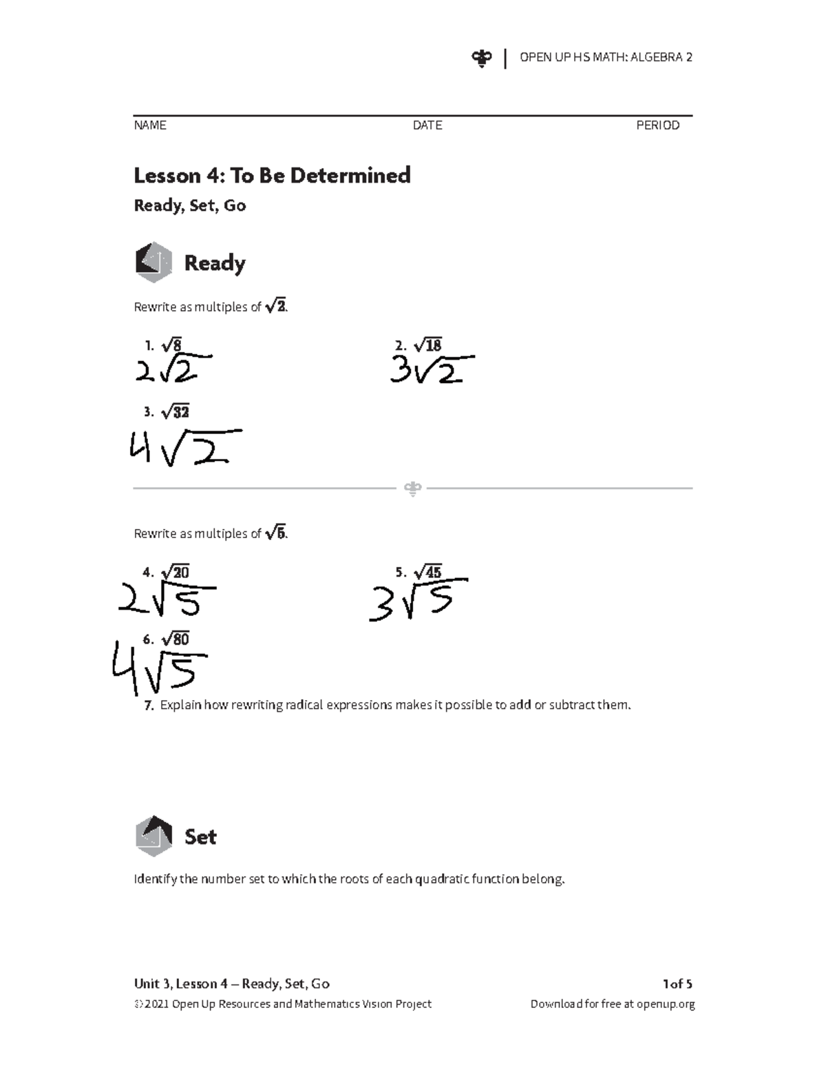 Unit 3 Lesson 4: Understanding Radical Expressions and Quadratics - Studocu