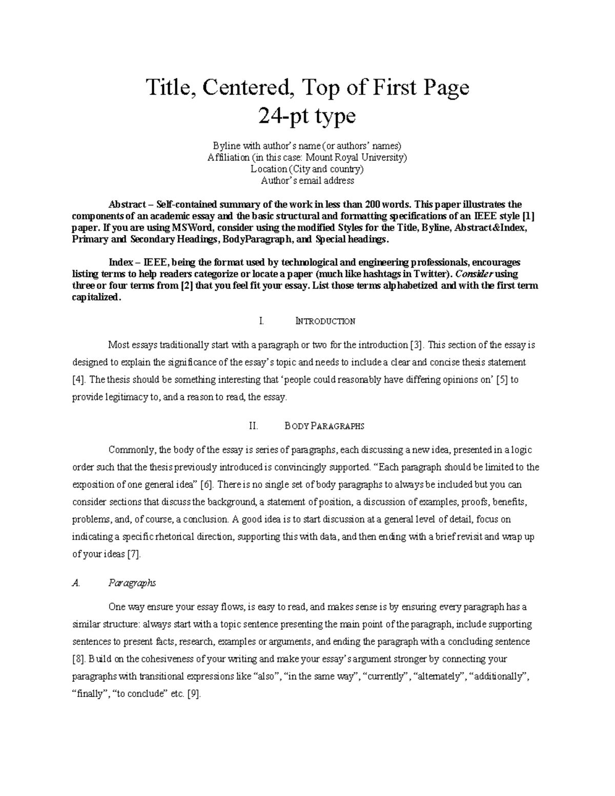 IEEE Essay Format Template (ENG 101) - Studocu