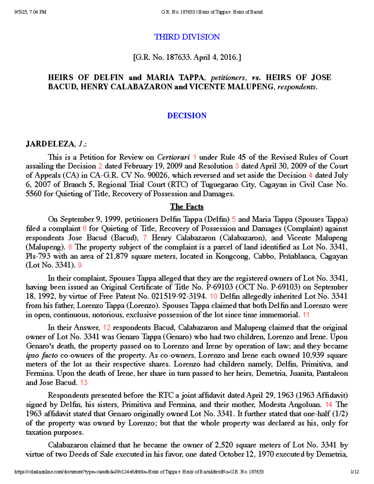 G.R. No. 187633: Heirs of Tappa vs. Heirs of Bacud - Legal Decision ...
