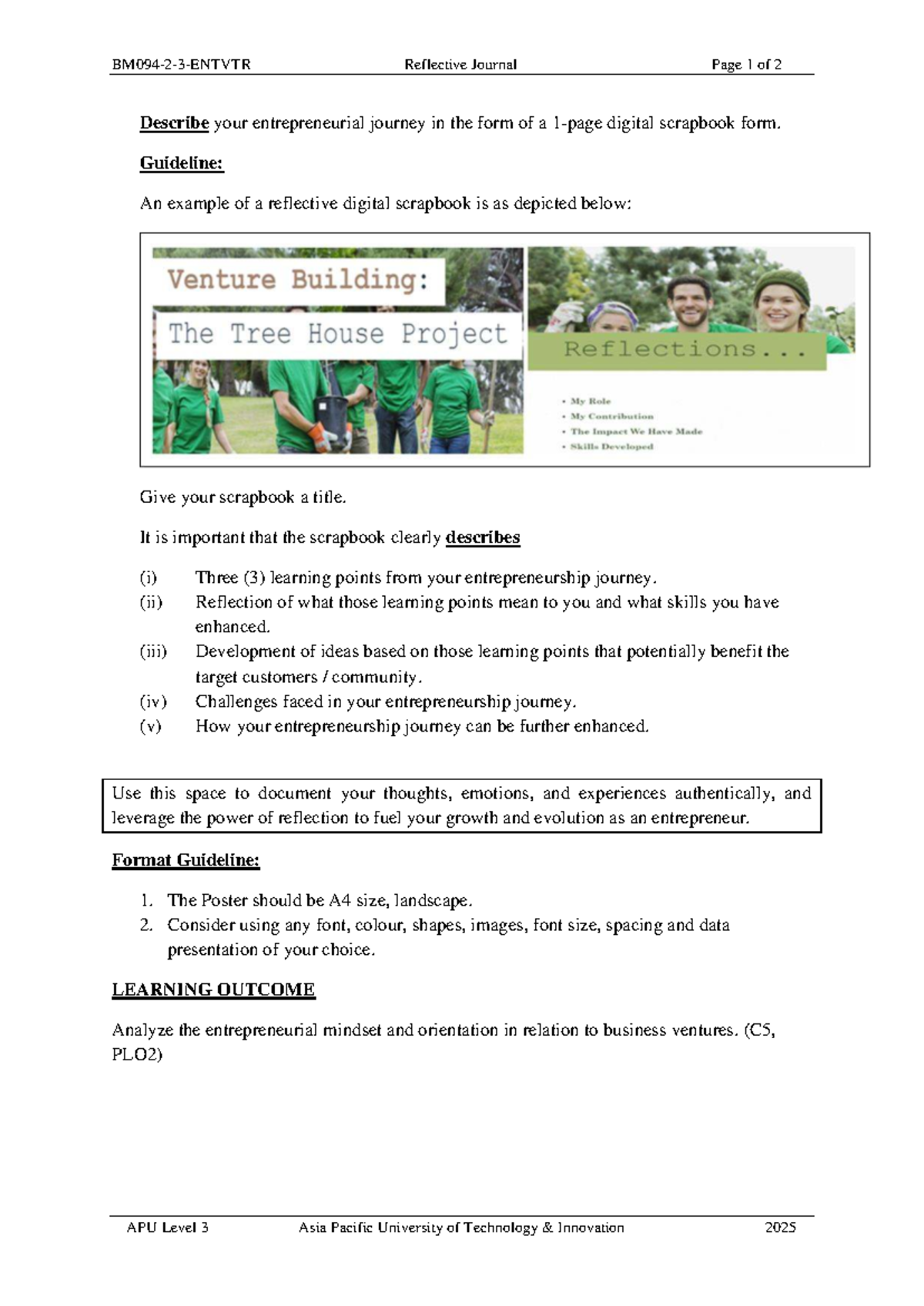 BM094-2-3-VB Reflective Journal: My Entrepreneurial Journey Scrapbook - Studocu