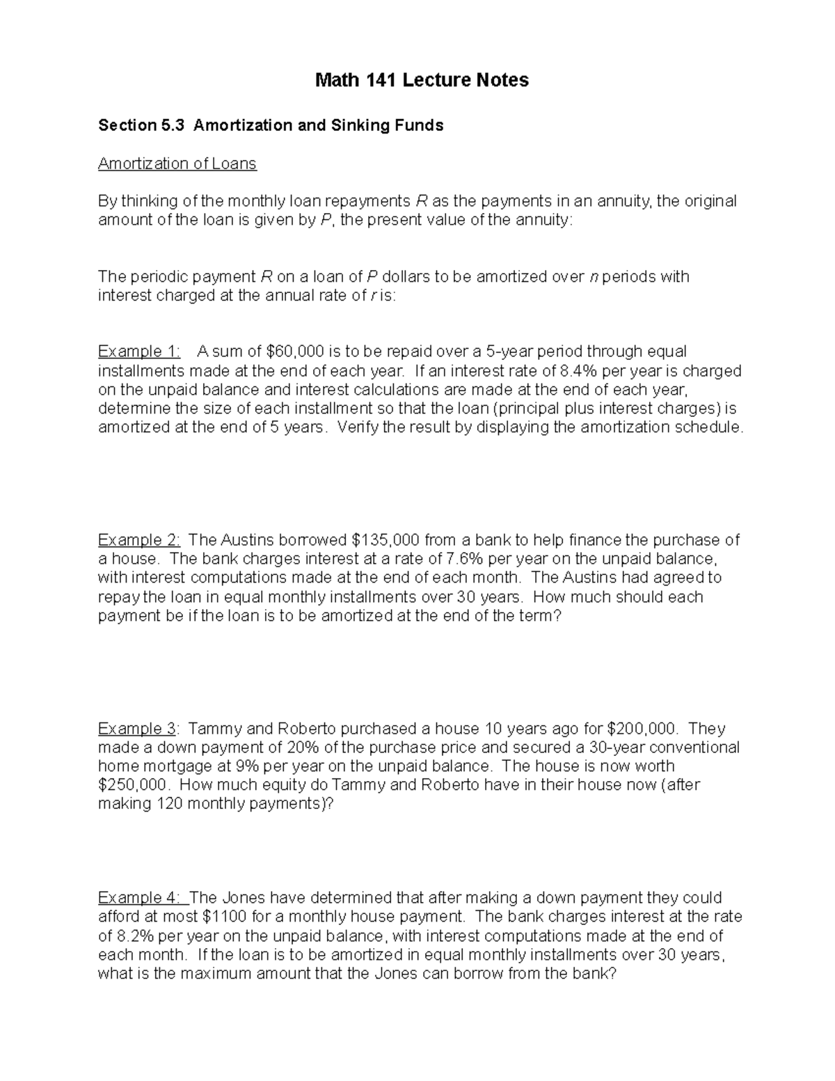 Math 141 Lecture Notes: Amortization and Sinking Funds Concepts - Studocu