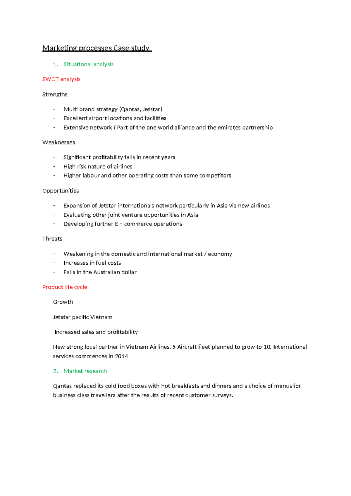 Marketing Processes Case Study: SWOT Analysis & Strategies - Studocu