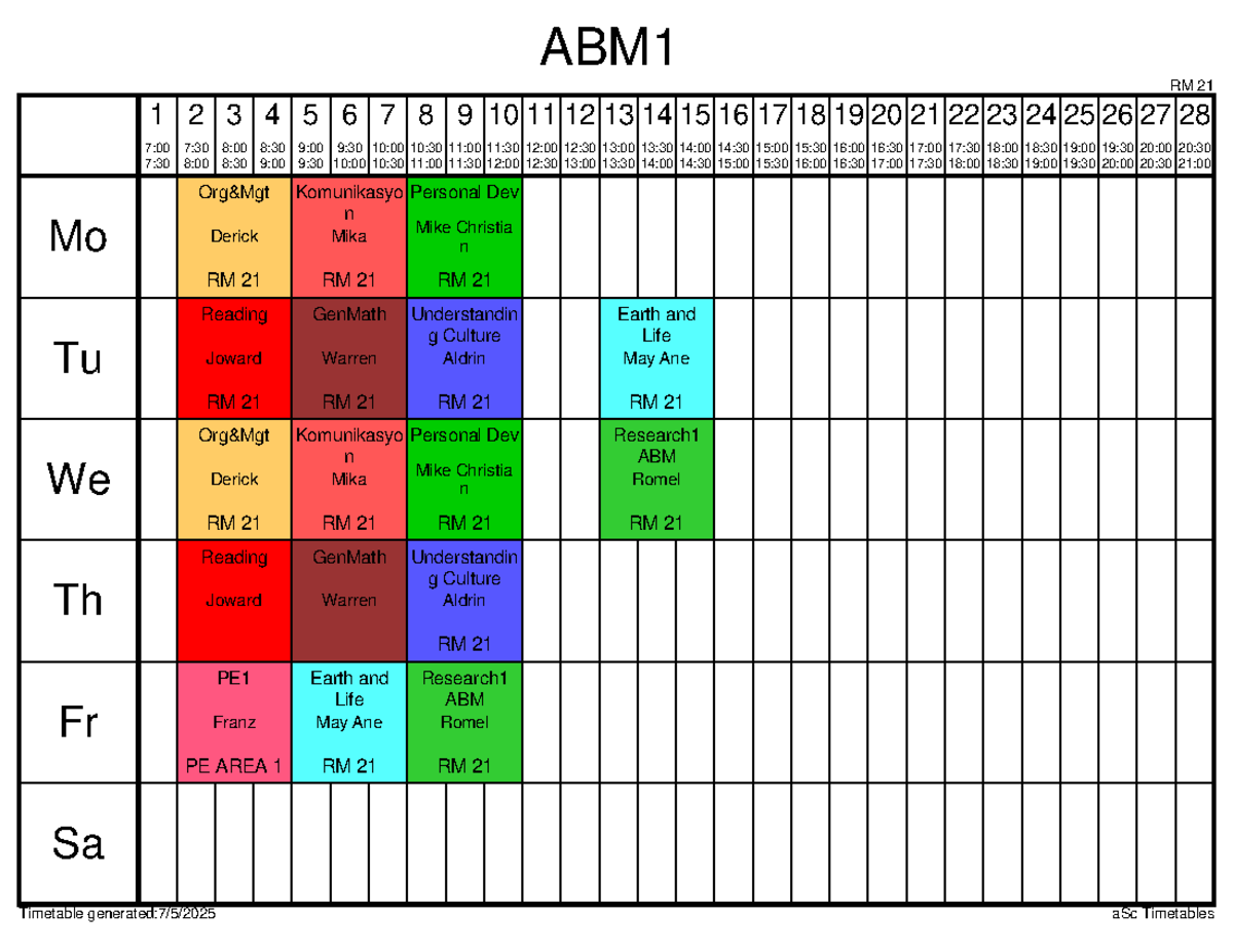 ABM1 1st Semester 2025-2026 Block Timetable - Studocu