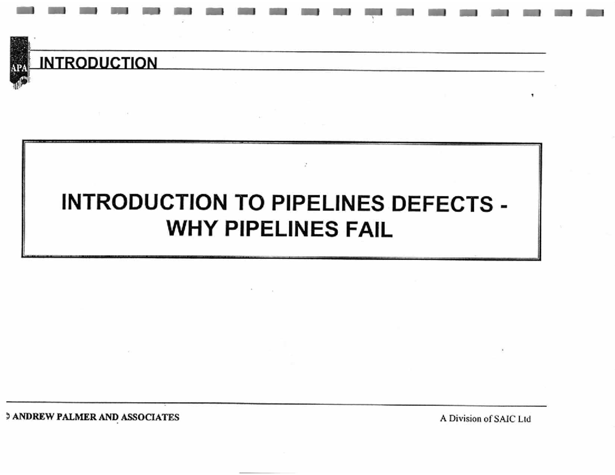 103 Intro Pipeline Defects 01-14 - APA INTRODUCTION INTRODUCTION TO ...