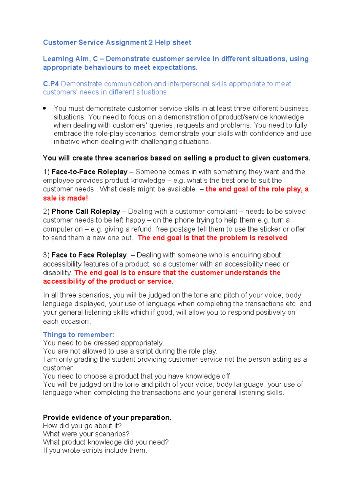 Customer Service Skills Assignment 2: Roleplay Scenarios Guide - Studocu