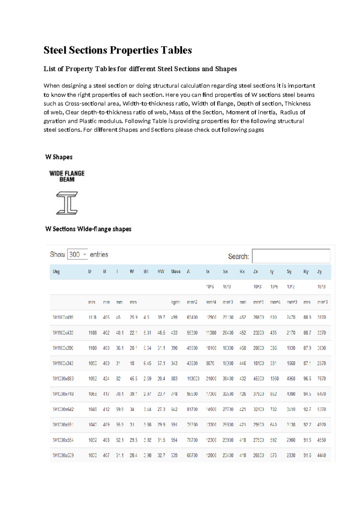 Steel Sections Properties Tables for Structural Design - Studocu
