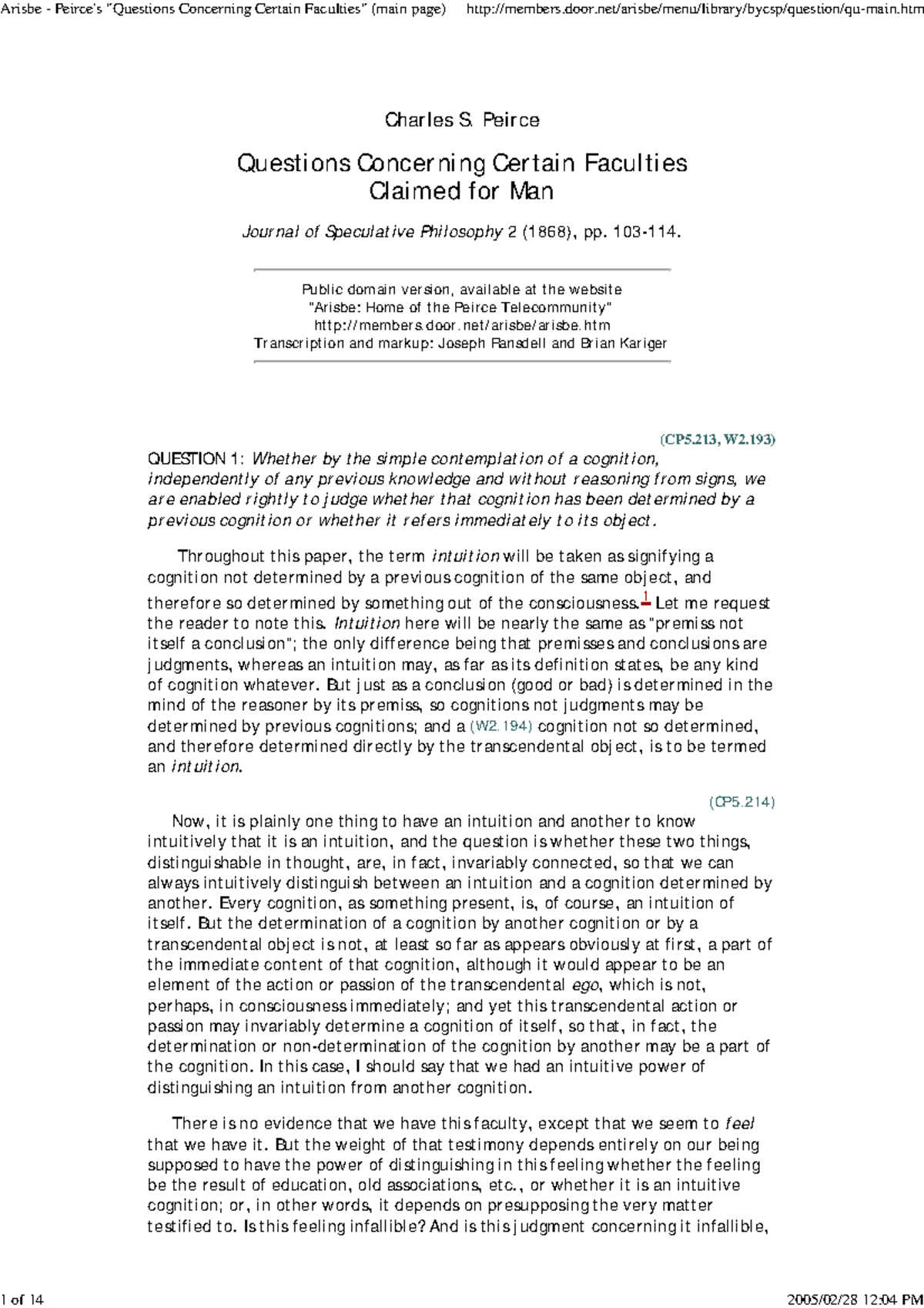 Peirce Questions 1868 - It’s great help - Charles S. Peirce Questions ...