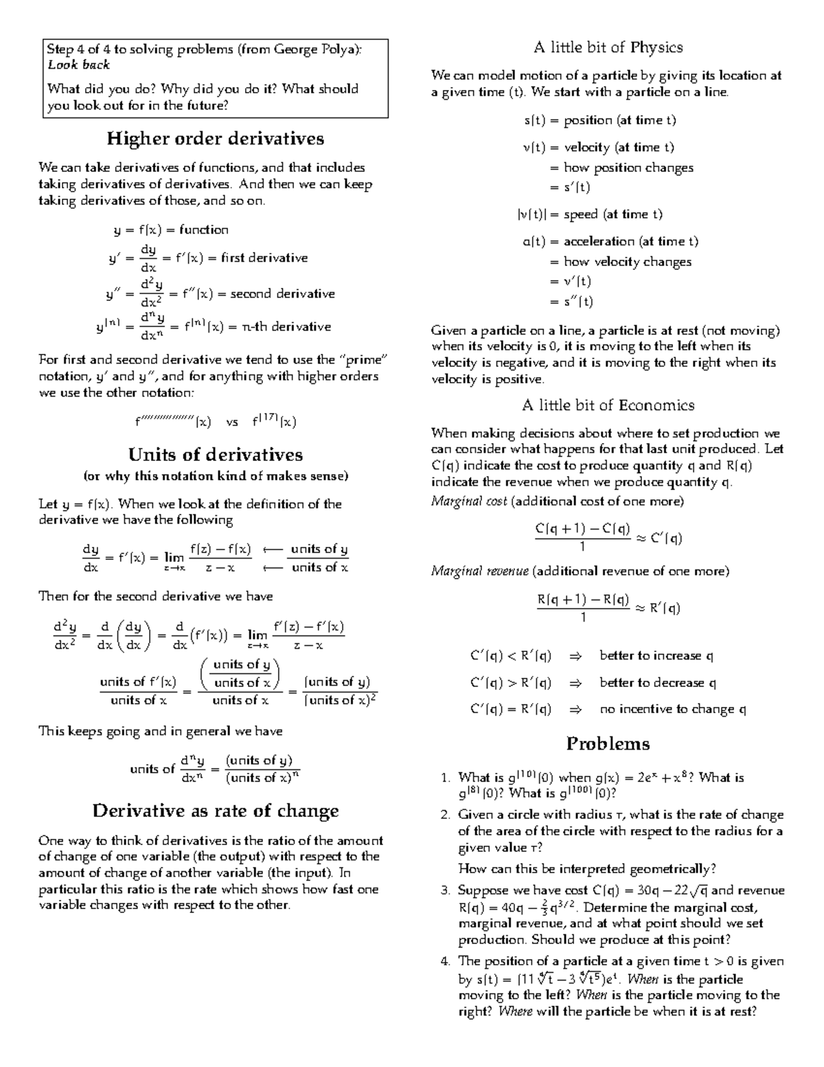 Physics and Economics: Derivatives and Marginal Analysis (09 Handout ...
