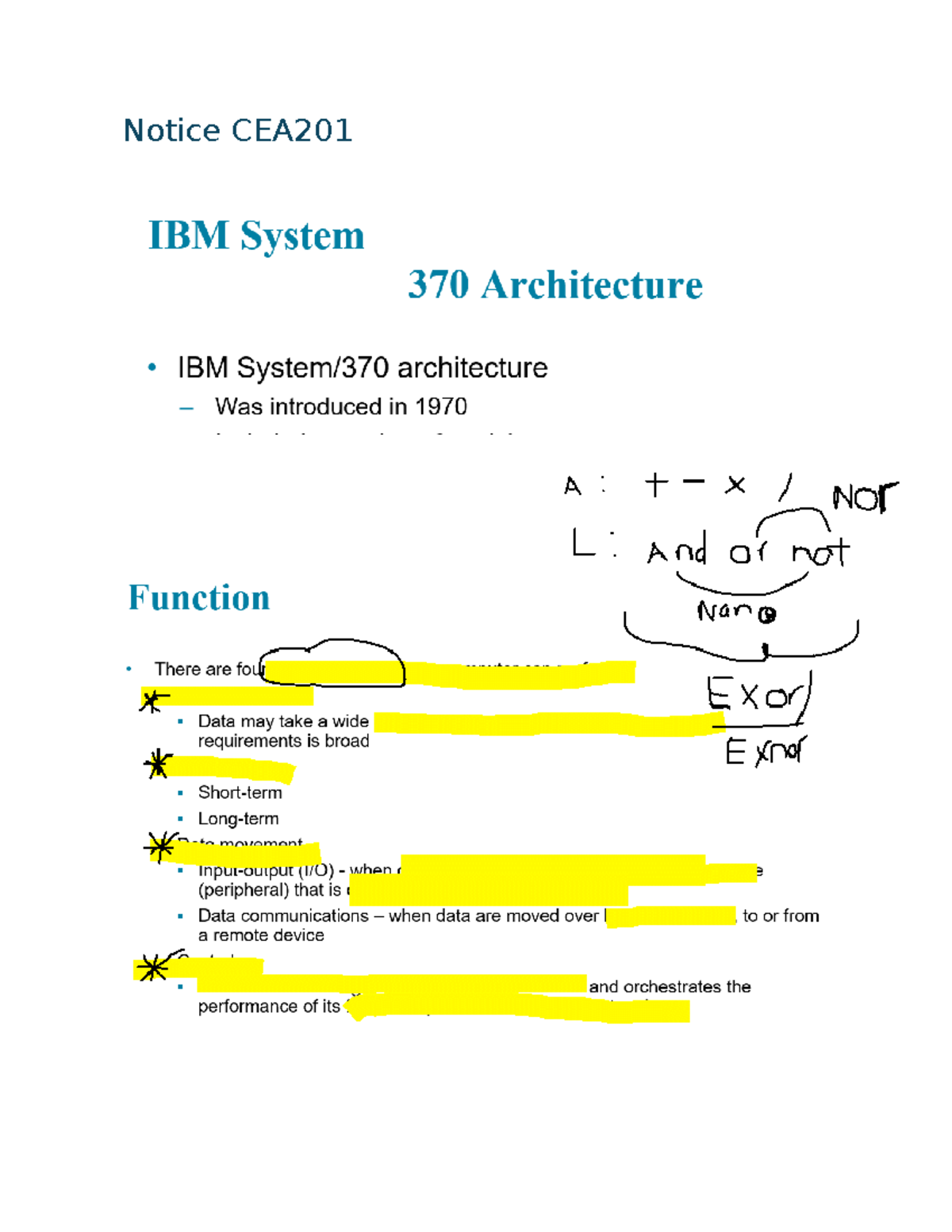 Notice CEA201 - Overview of IBM System 370 Architecture - Studocu