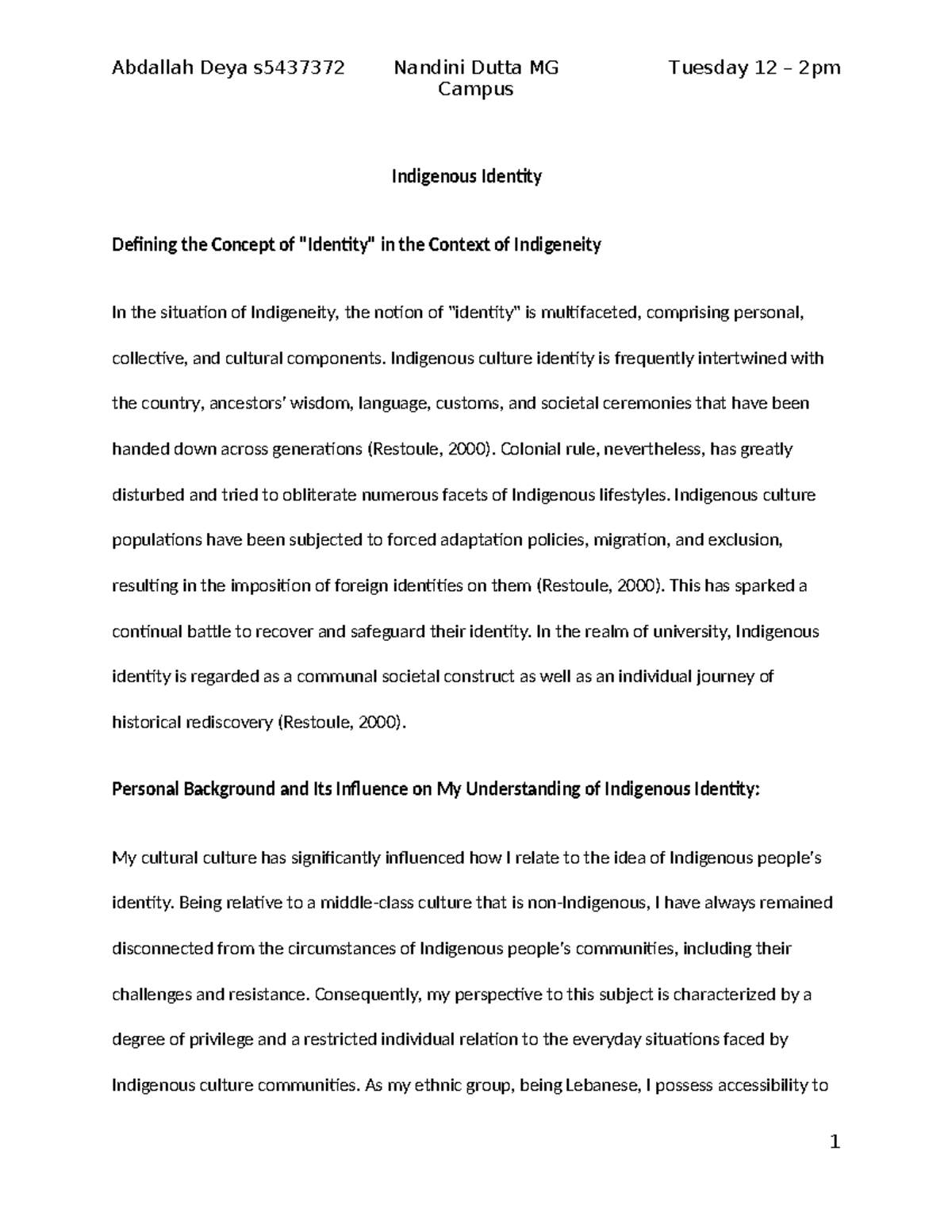 Indigenous Identity: Understanding the Concept in Context (Assessment 1 ...