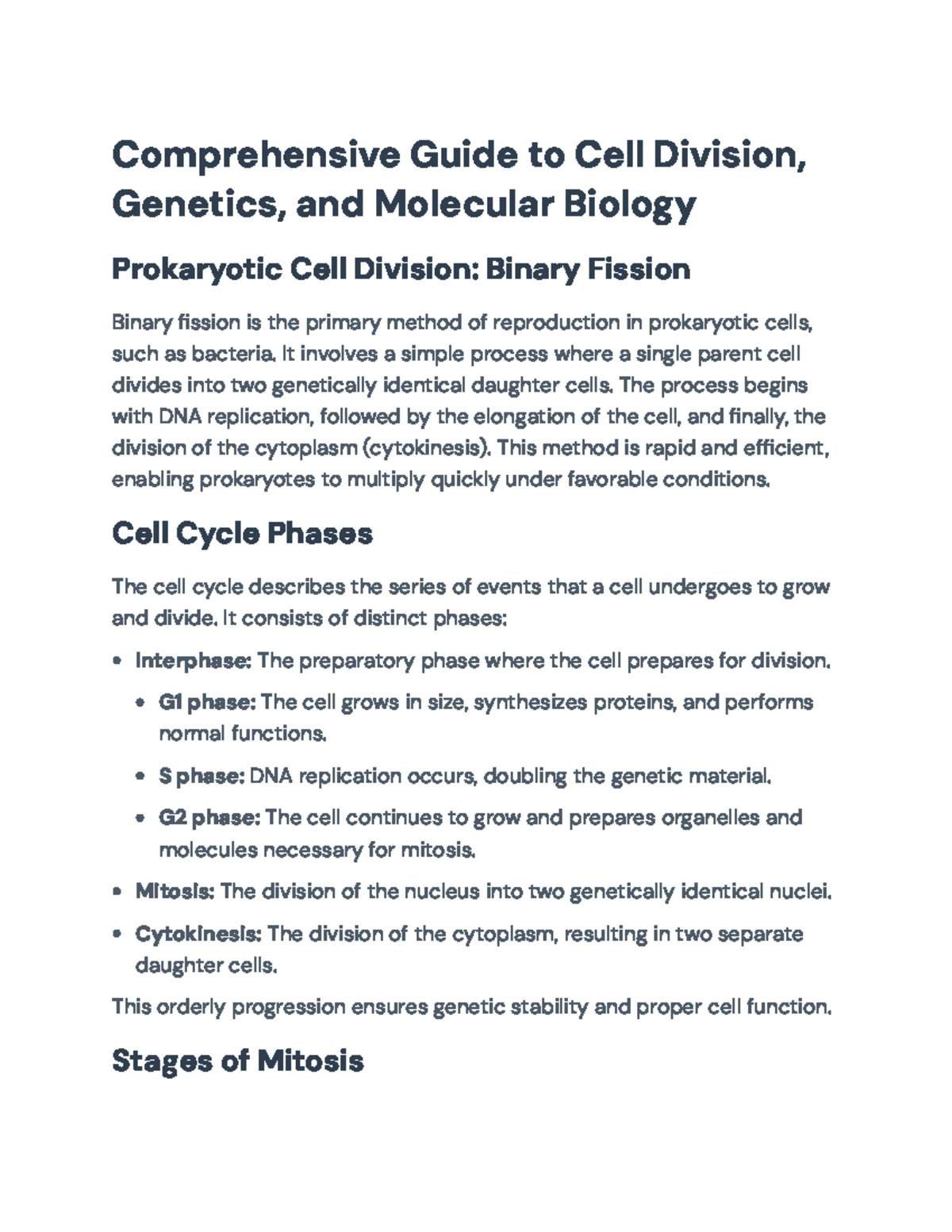 Comprehensive Study of Cell Division & Genetics (BIO 101) - Studocu
