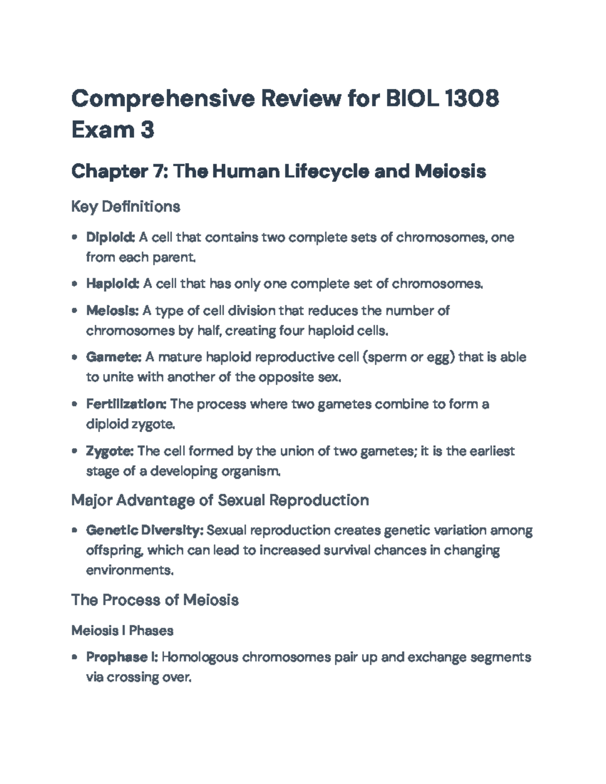 Comprehensive Review for BIOL 1308: Genetics and Molecular Biology Exam ...