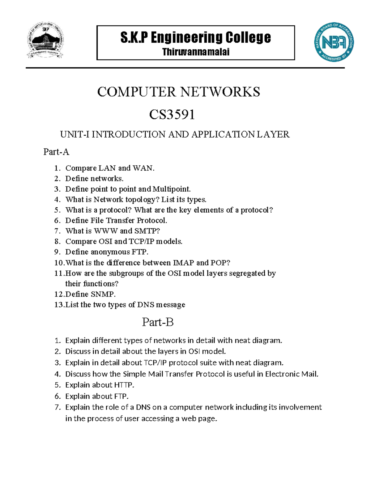 Computer Networks CS3591: Comprehensive Study Guide on Layers and ...