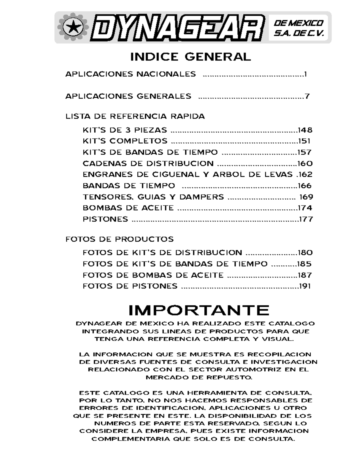 Catálogo de Productos de DYNAGEAR para el Sector Automotriz - Studocu