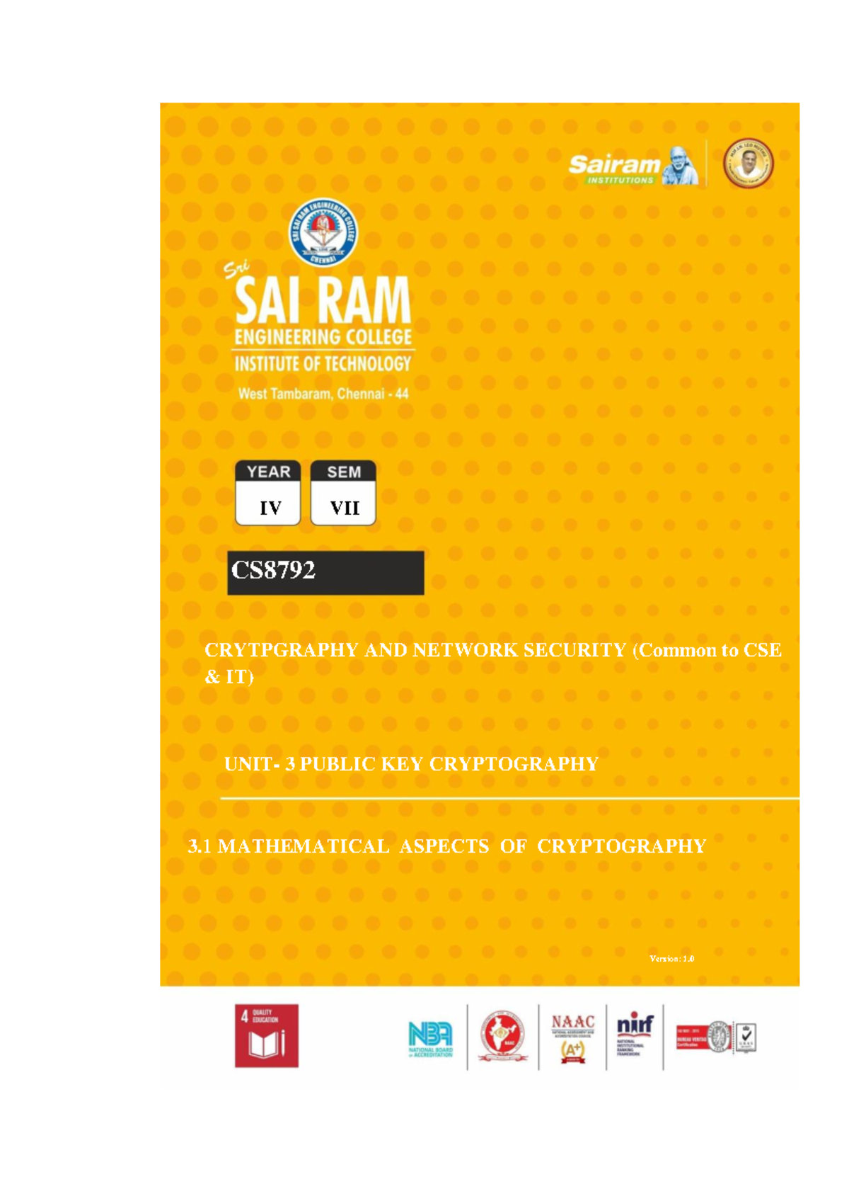 3.1 Mathematics of Assymetric Key Cryptography - IV VII CS CRYTPGRAPHY ...