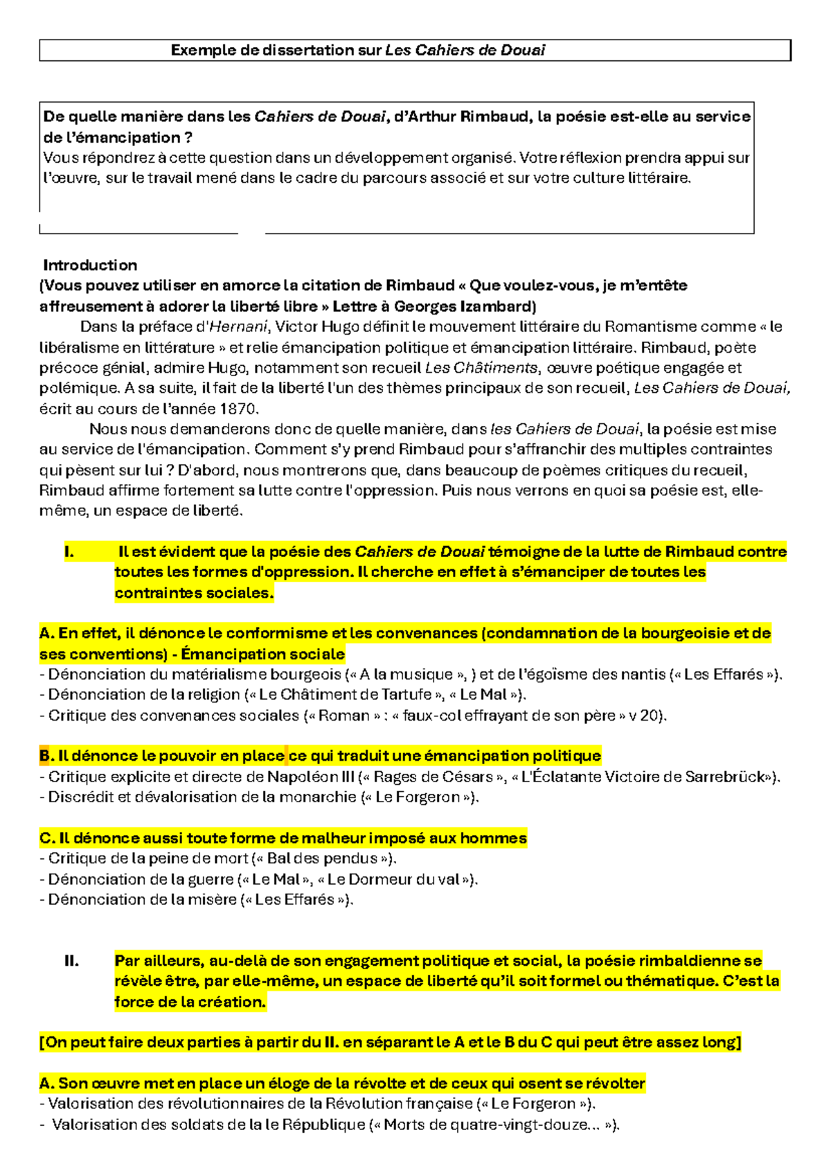 Dissertation sur Rimbaud et l'Émancipation dans Les Cahiers de Douai ...