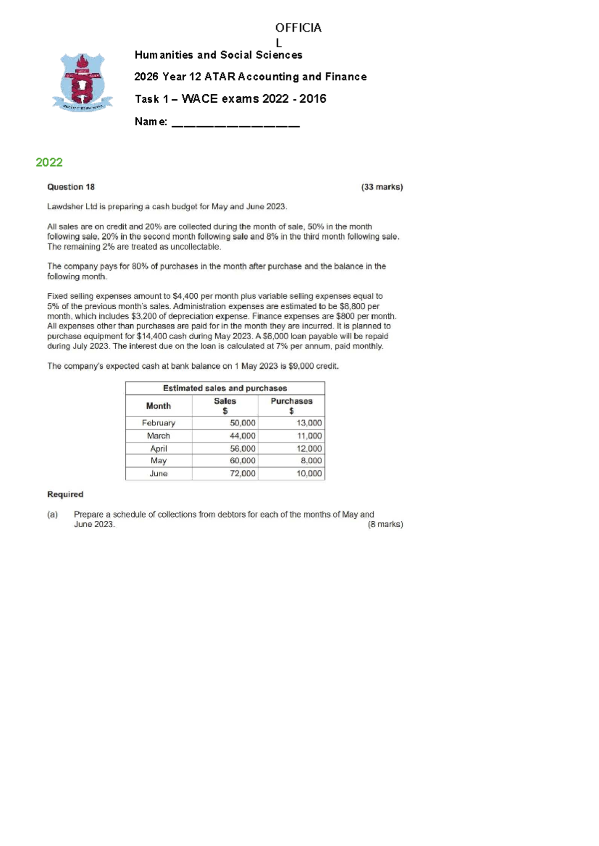SCSA Task 1 past questions 2022-16 - L Humanities and Social Sciences ...