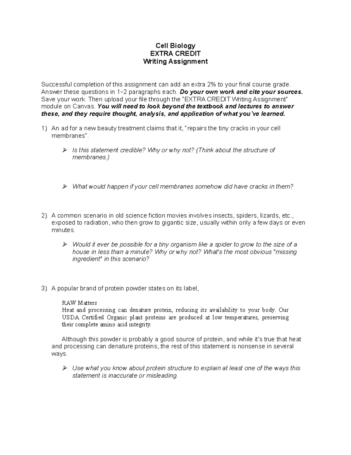 Cell Biology Extra Credit Assignment - Cell Biology EXTRA CREDIT ...
