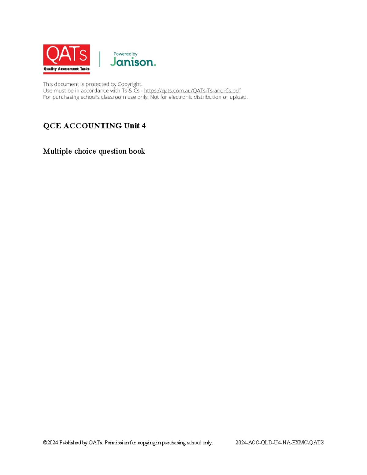 2024 ACC QLD U4 NA EXMC QATs Multiple Choice Question Book - Studocu