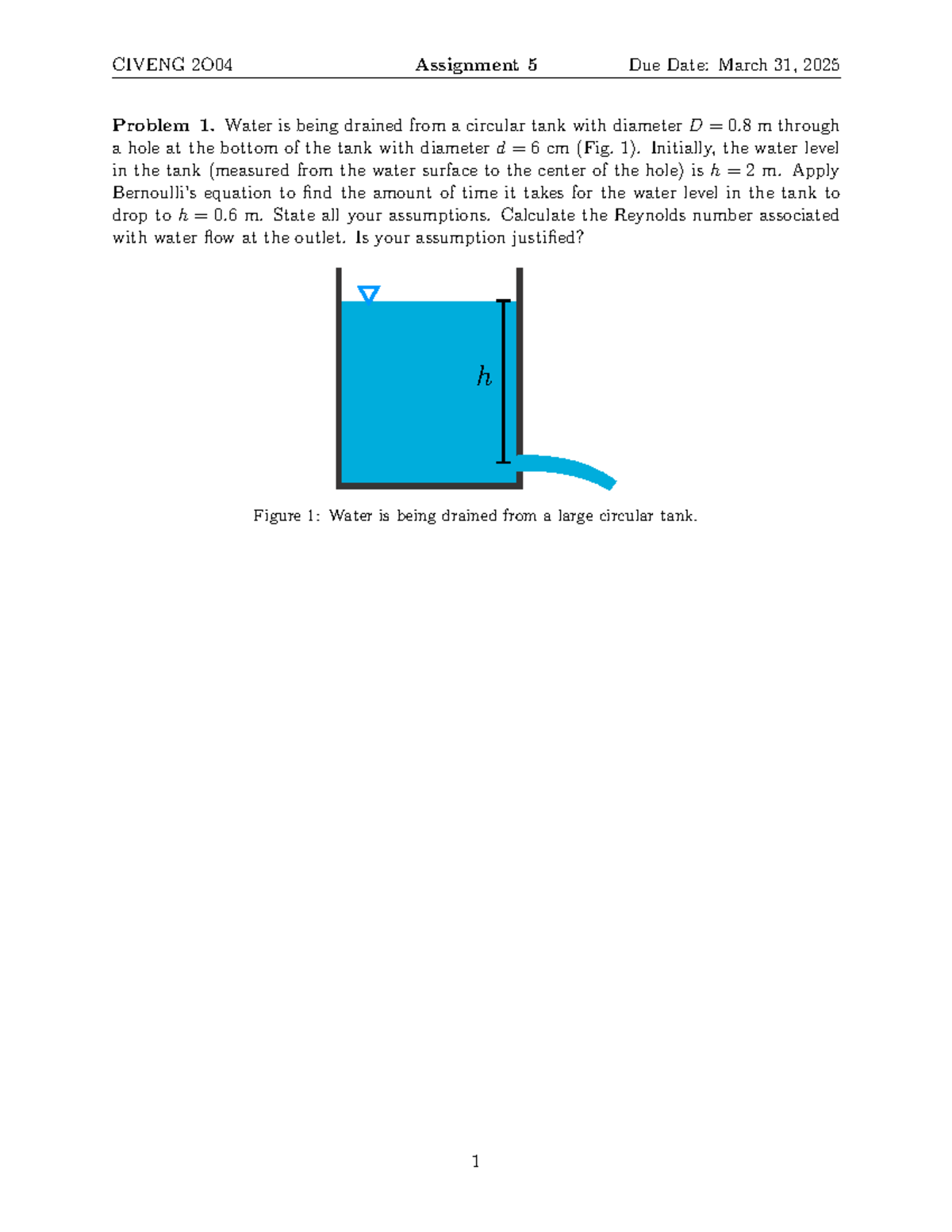 CIVENG 2O04 Assignment 5: Fluid Dynamics Problems and Calculations ...