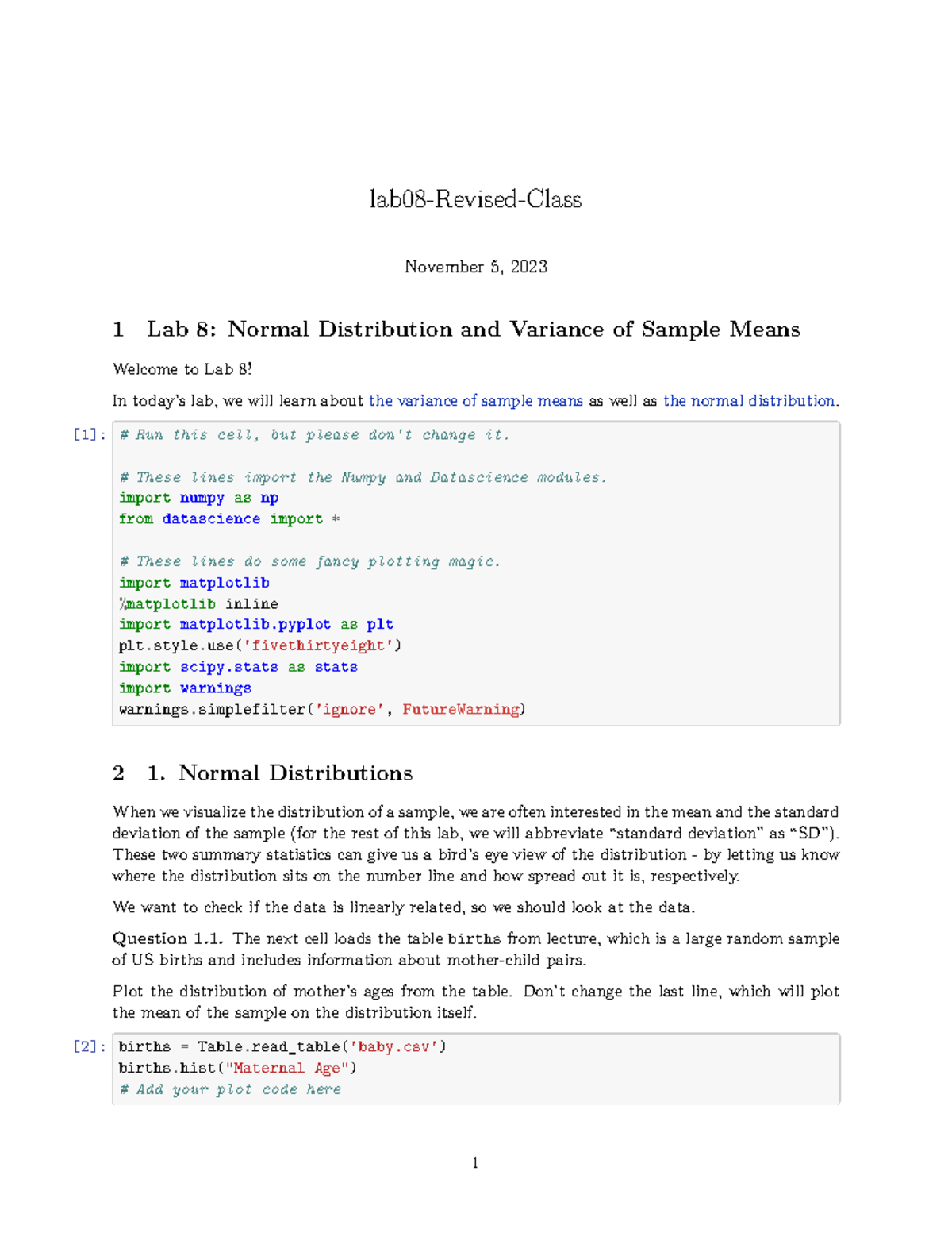 Lab 08: Understanding Normal Distribution & Sample Mean Variance - Studocu