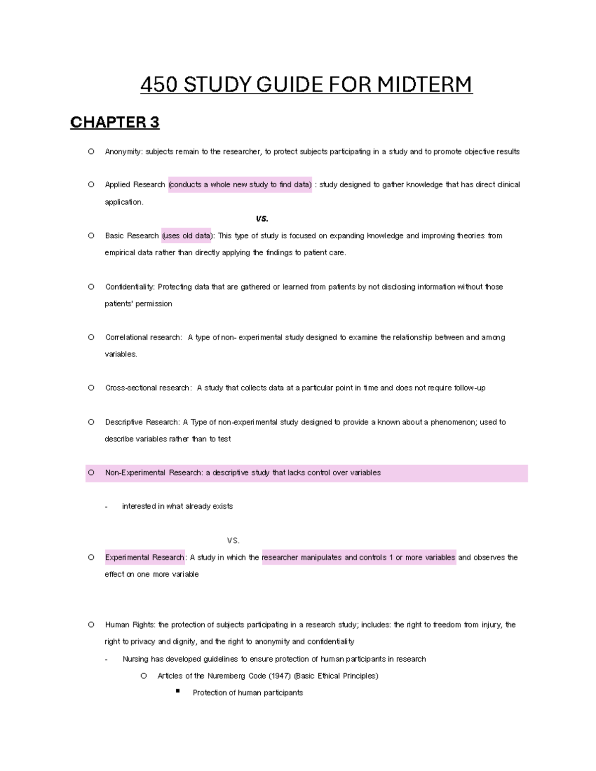 450 Midterm Study Guide: Key Concepts in Research Methods and Ethics ...
