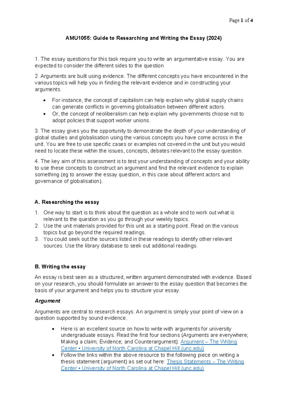AMU1055-2024: Research & Writing Guide for Argumentative Essays - Studocu
