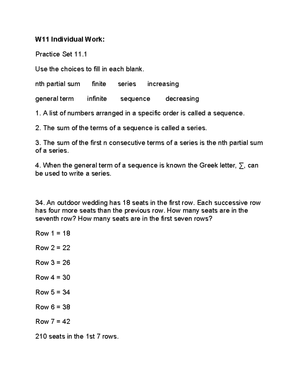 W11 Practice Set: Sequences and Series Concepts Explained - Studocu