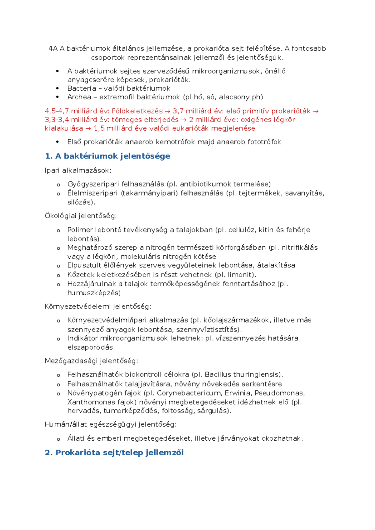 4A Baktériumok Jellemzése és Prokarióta Sejt Felépítése - Studocu