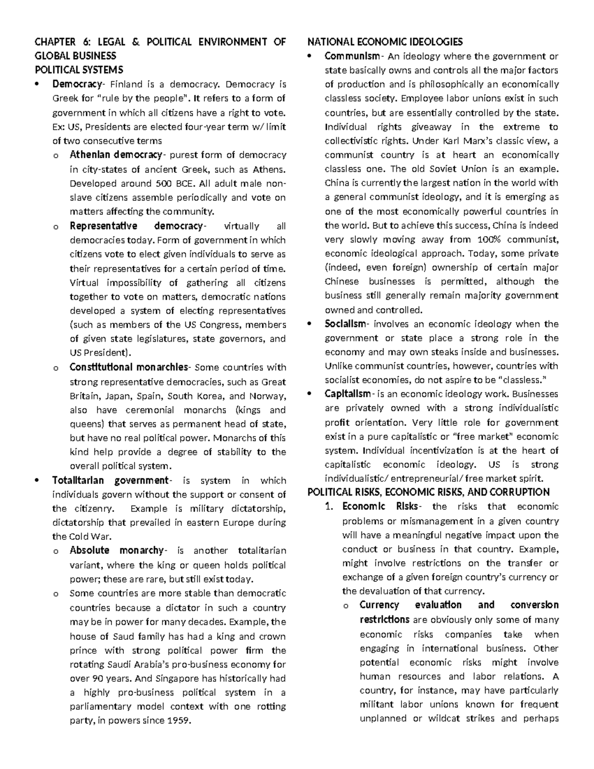 CH6: Legal & Political Environment of Global Business - Lecture Notes ...