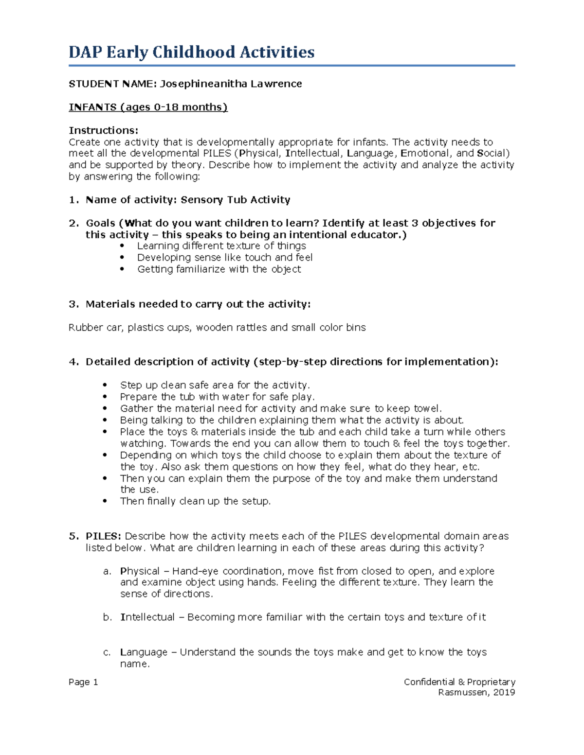 DAP Activity Plan for Early Childhood Development (102122) - Studocu