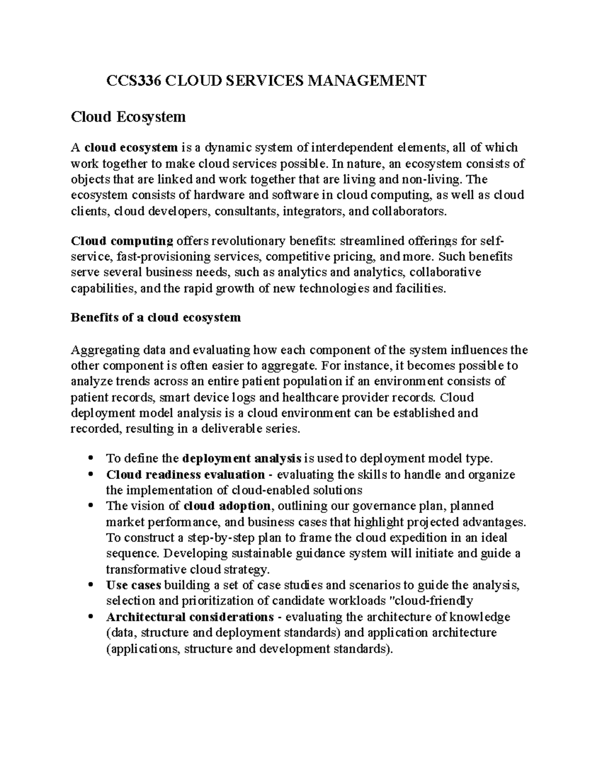 CCS336 Cloud Ecosystem: Introduction to Cloud Services & Management ...