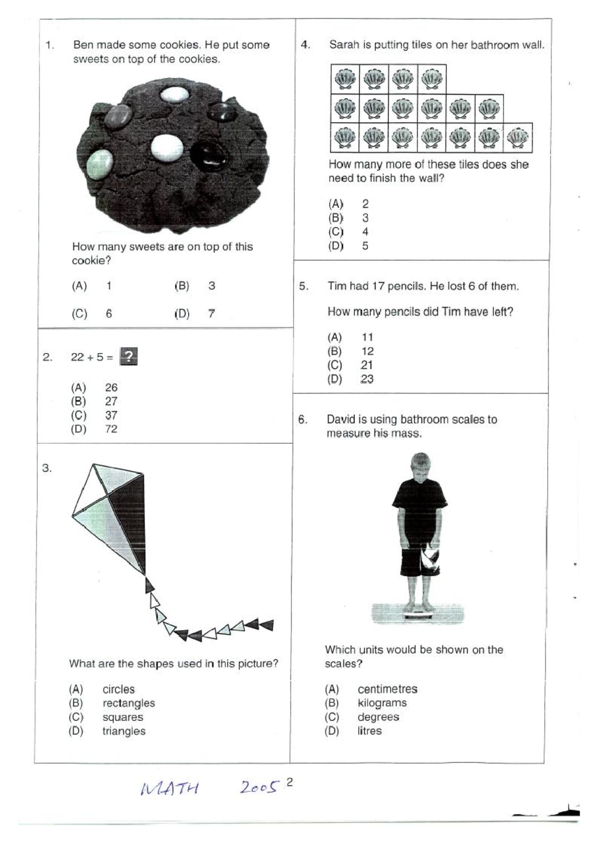 ICAS - Year 4 - A 2005 - Math Practice Questions and Answers - Studocu