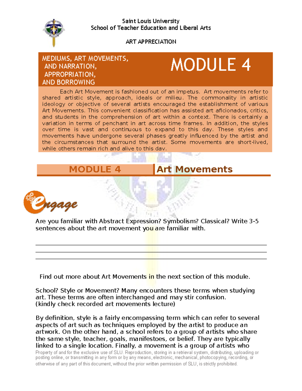 ART APPRECIATION: MODULE 4 - Exploring Art Movements and Styles - Studocu