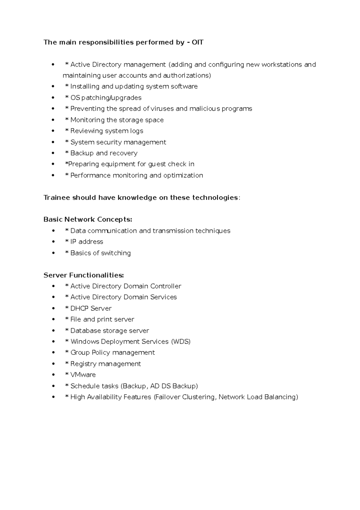 Questioner for the applicant OIT with answer - The main ...