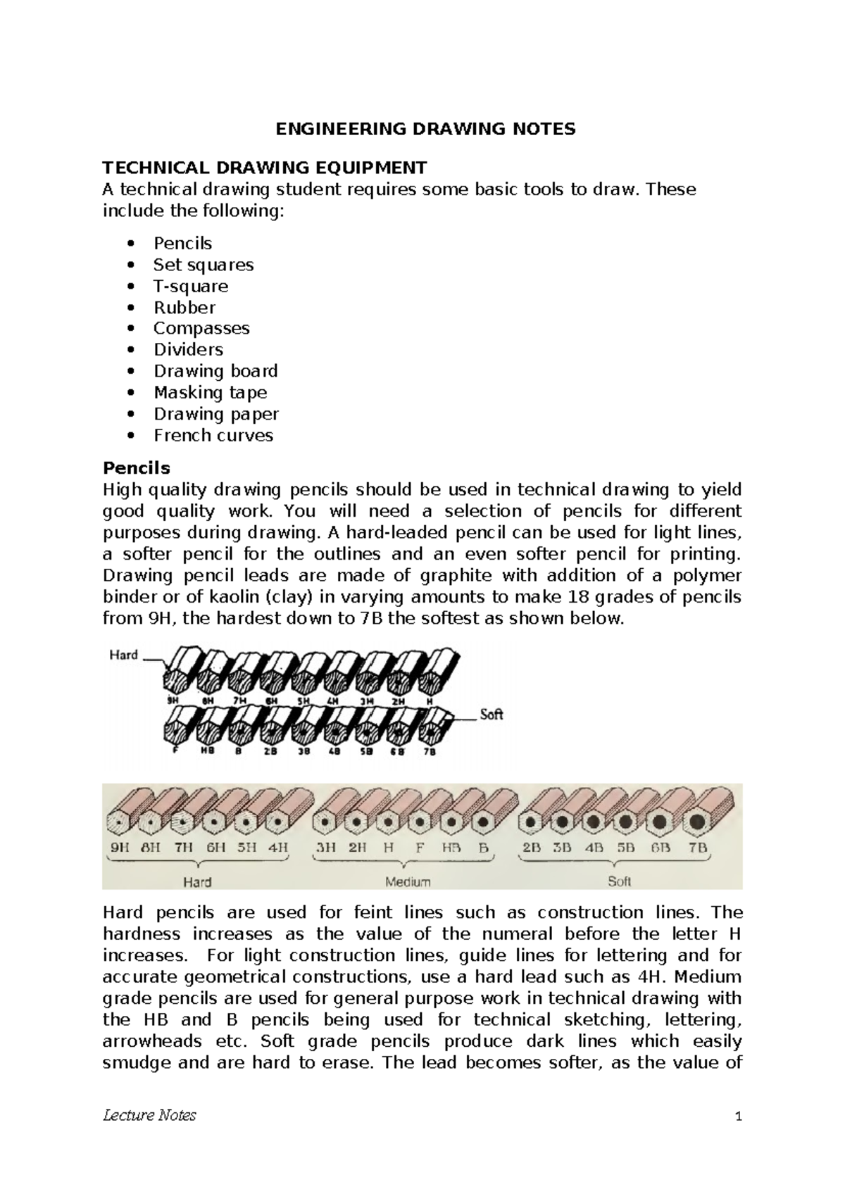 ENGR 101: Technical Drawing Equipment and Techniques Notes - Studocu