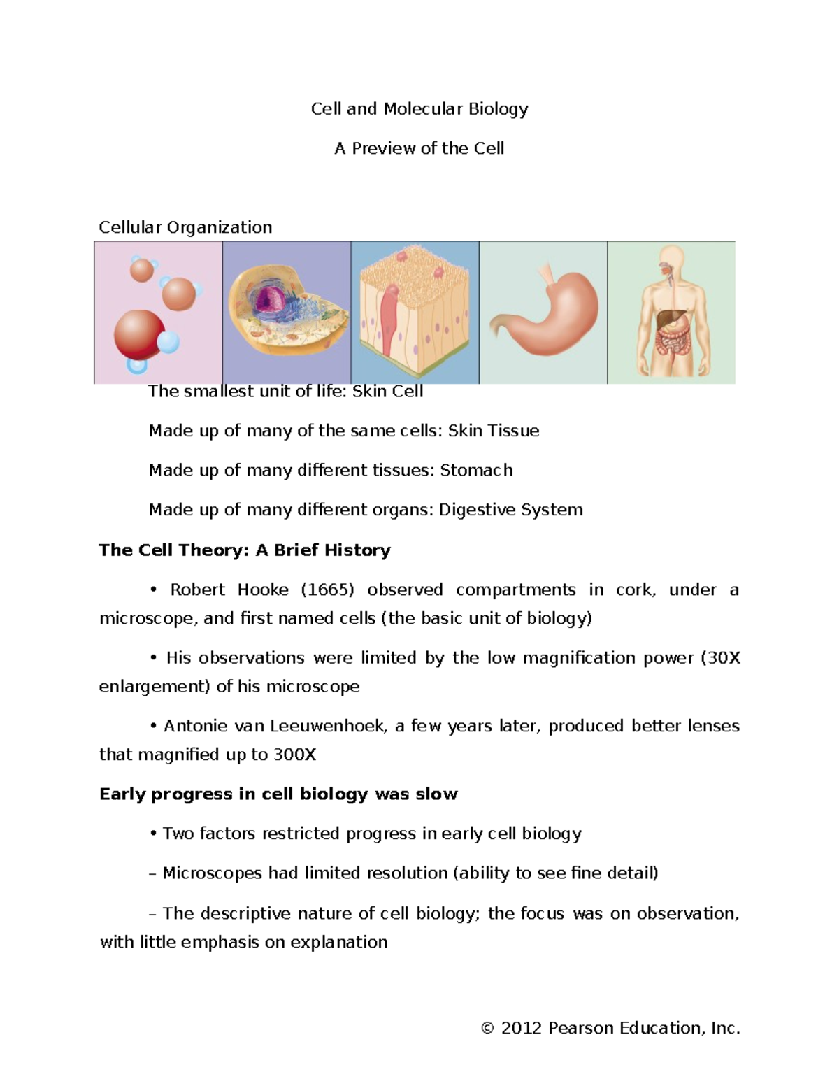 A Preview of the Cell - Notes in Cell and Molecular Biology - Cell and ...