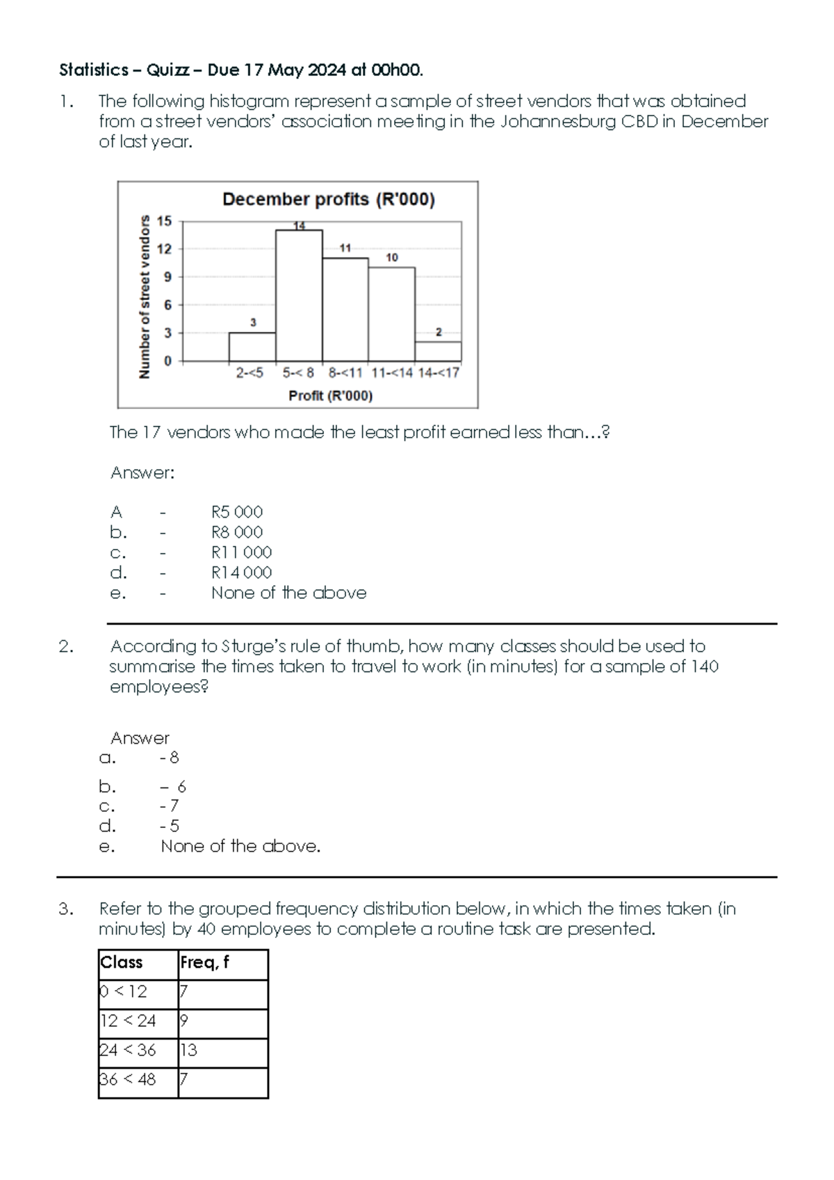 Statistics Quiz – Questions and Answers for 17 May 2024 - Studocu
