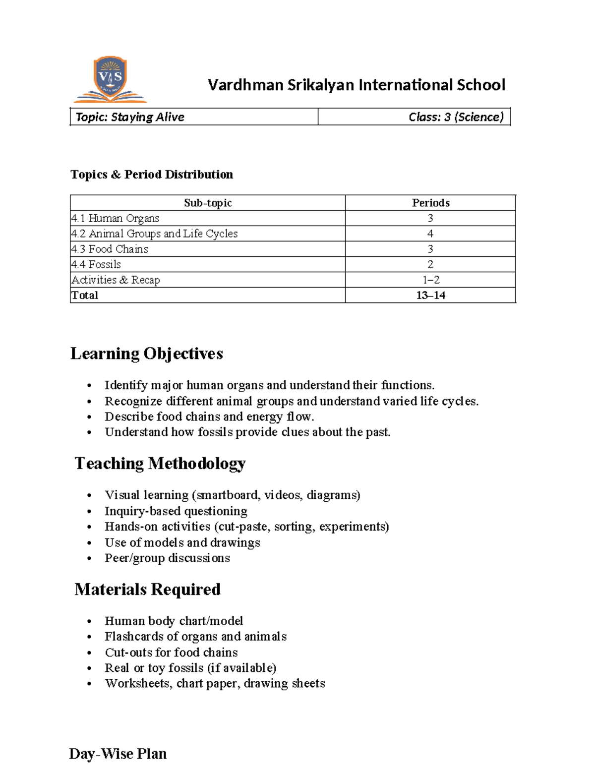 DLP Unit 4: Staying Alive - Class 3 Science Lesson Plan - Studocu