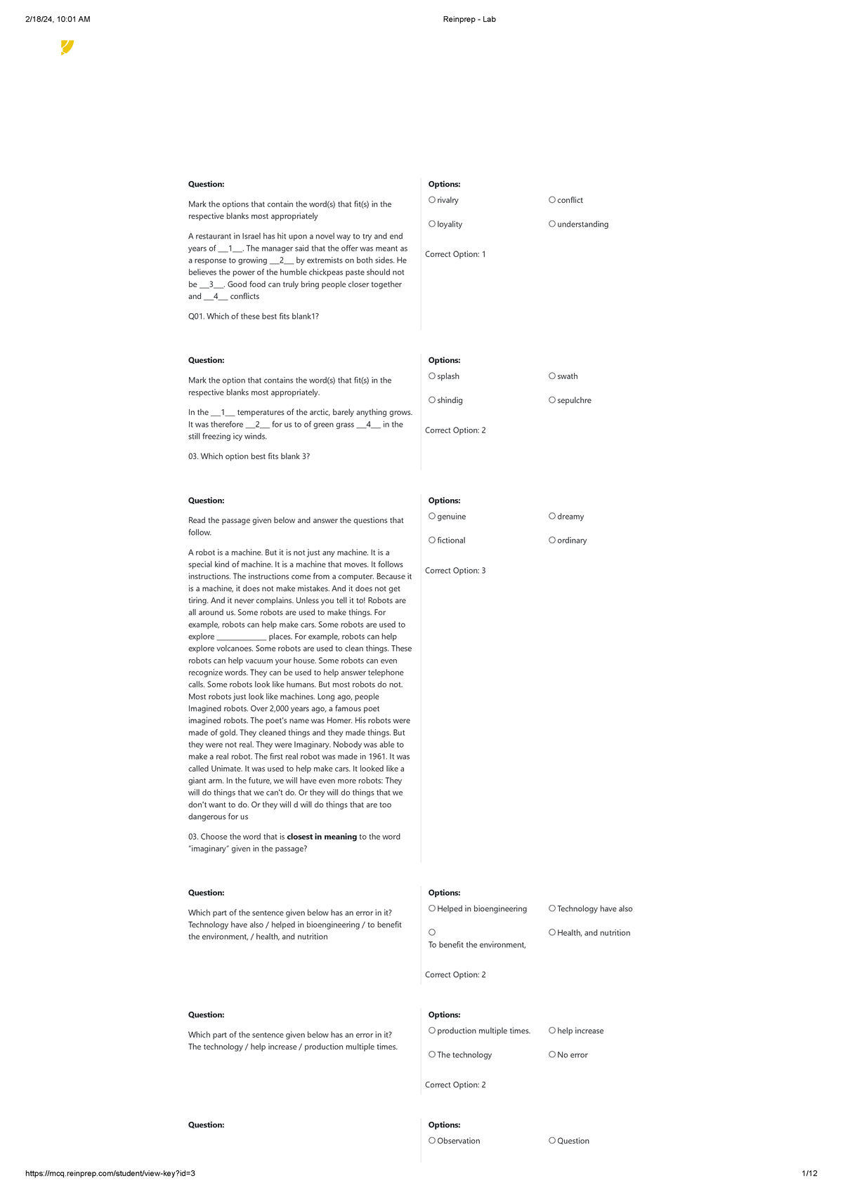 Capgemini MCQ3 - Reinprep Lab Questions and Answers - Studocu